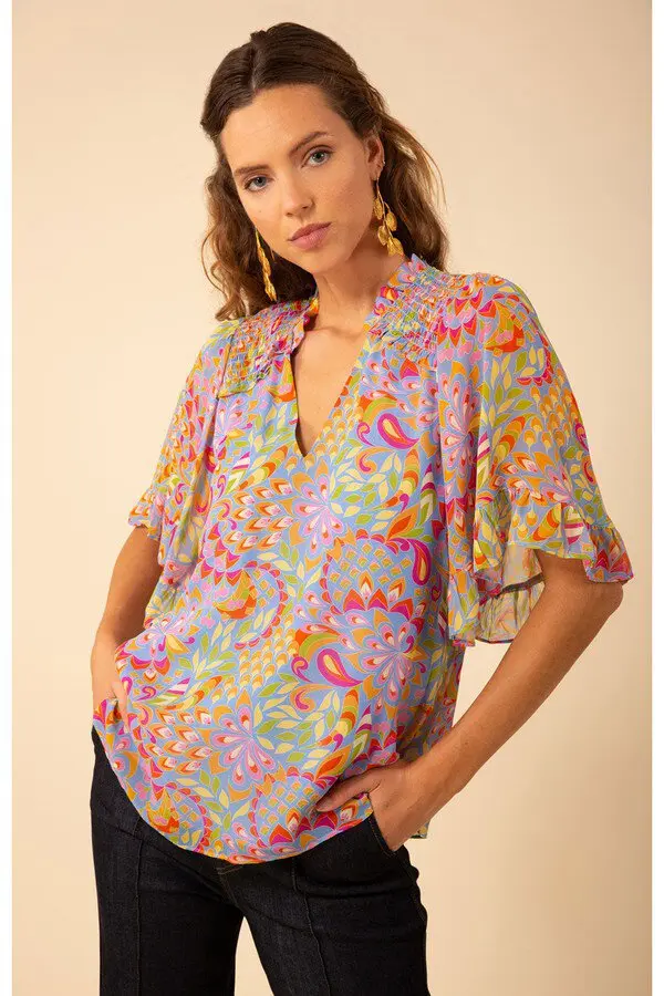 Hale Bob Diana Smocked Georgette Top