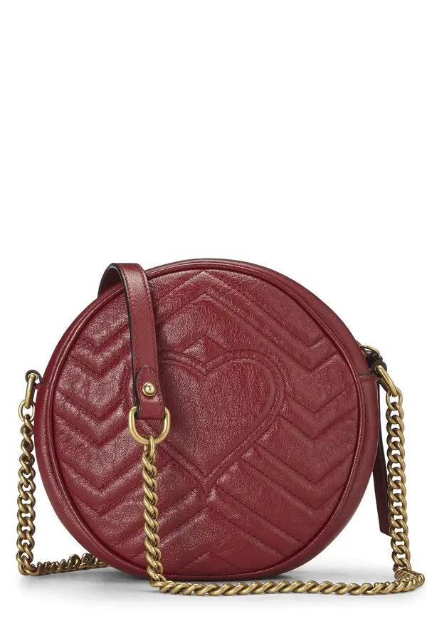 Gucci Leather Gg Marmont Round Shoulder Bag - Red