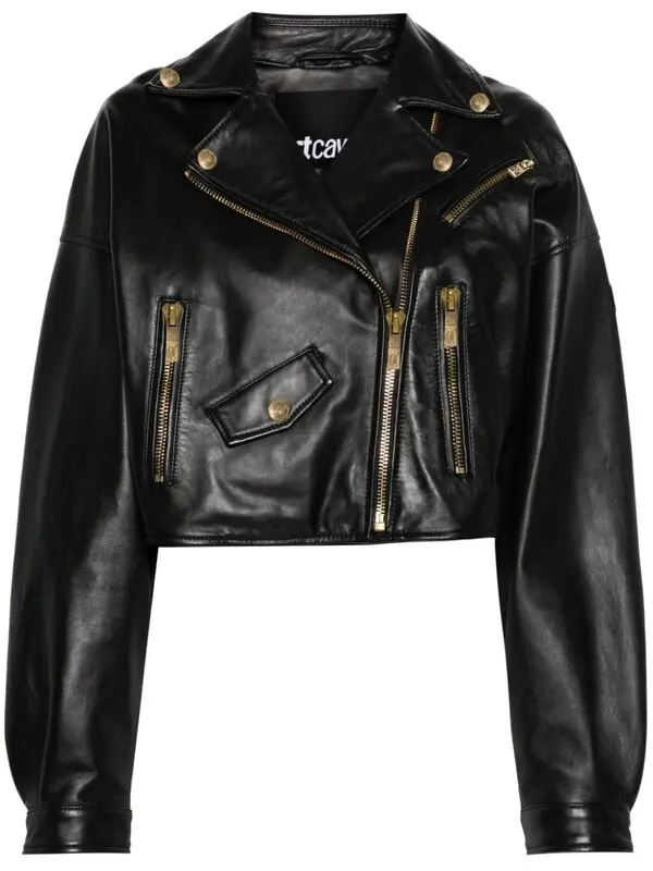 Just Cavalli Leather Biker Jacket - Black