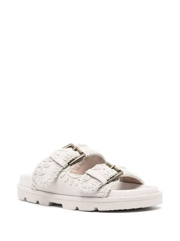 Mou Suede Buckle Slides - Grey