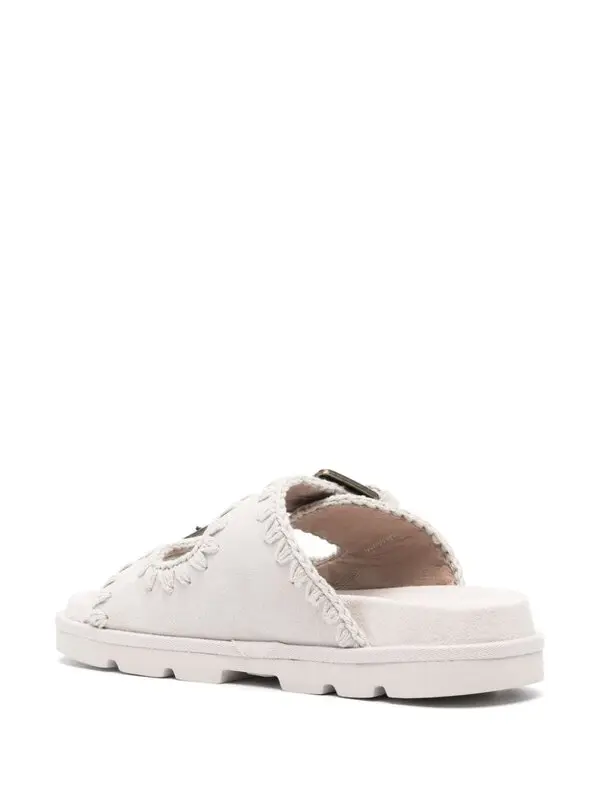 Mou Suede Buckle Slides - Grey
