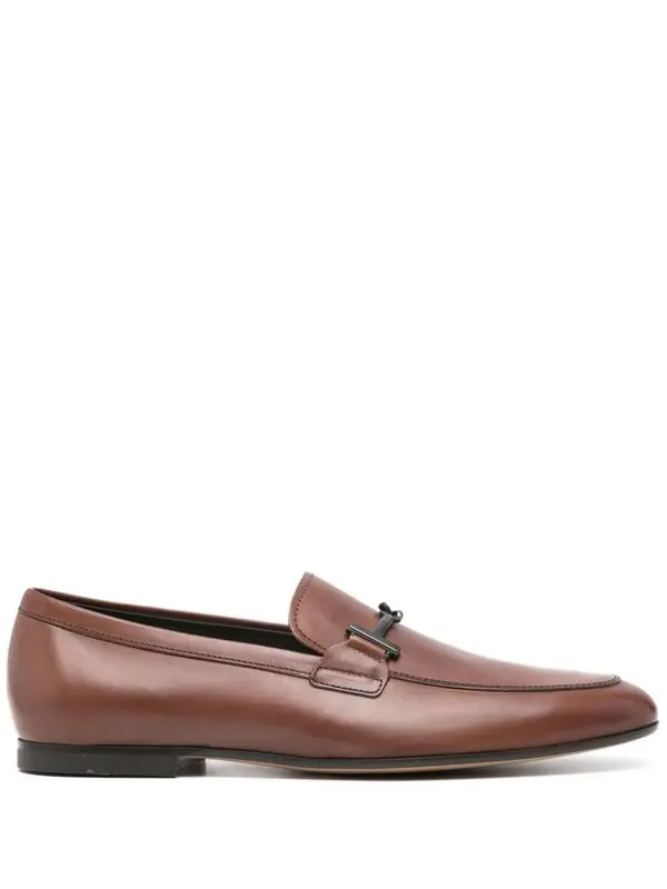 TOD'S T Ring Leather Loafers - Brown