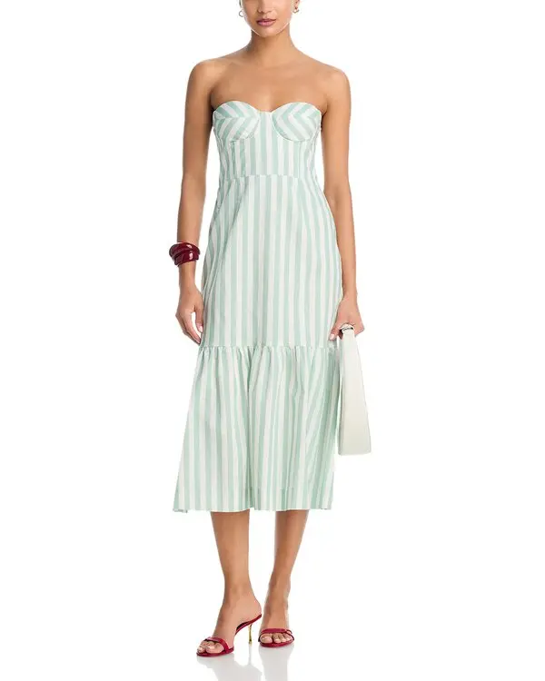 LE’RUREWavy frill bustier stripe dress Aqua Stripe Bustier Midi Dress Exclusive - Pistachio/White