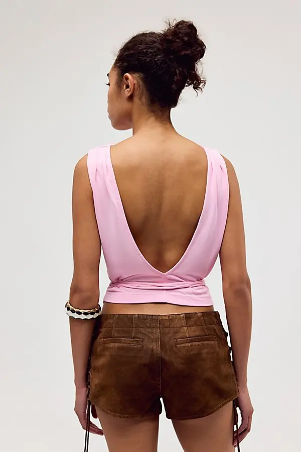 GEEL Sleeveless Draped Top With Belted Waist - Blush