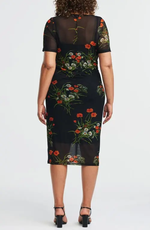 ESTELLE Floral Bouquet Mesh Overlay Dress