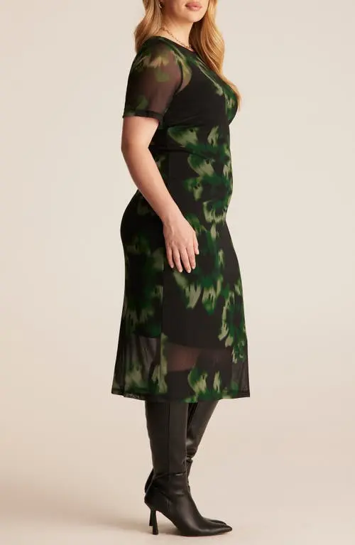 ESTELLE Floral Bouquet Mesh Overlay Dress