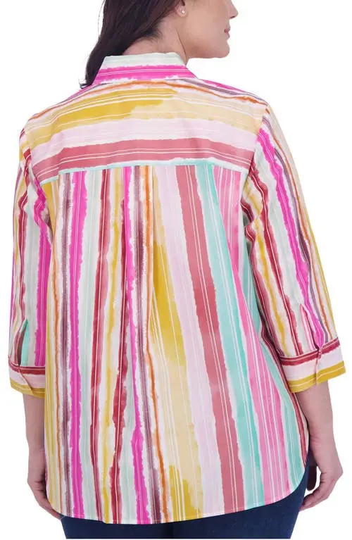 Foxcroft Watercolor Stripe Button-up Shirt