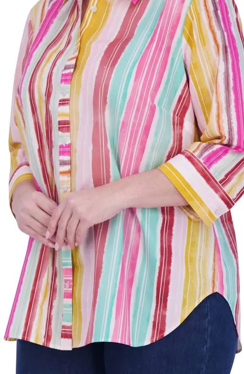 Foxcroft Watercolor Stripe Button-up Shirt