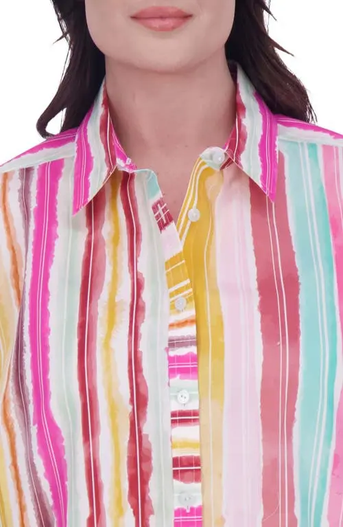 Foxcroft Watercolor Stripe Button-up Shirt