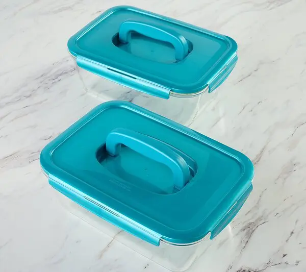LOCKNLOCK Set Of 2 Deep Glass Rectangle Bakers W/ Handle Lids - One-color