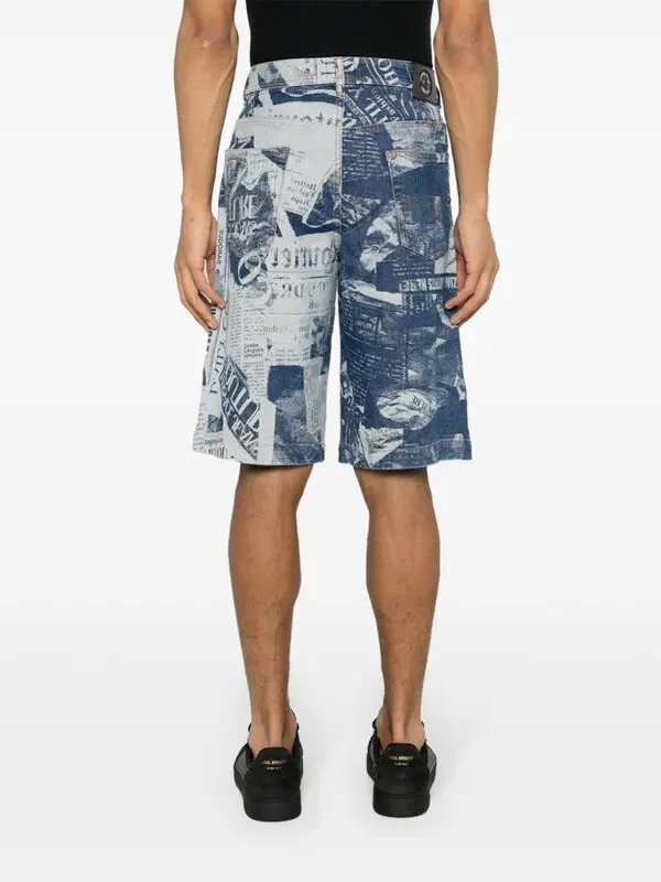 Versace Newspaper-print Denim Shorts