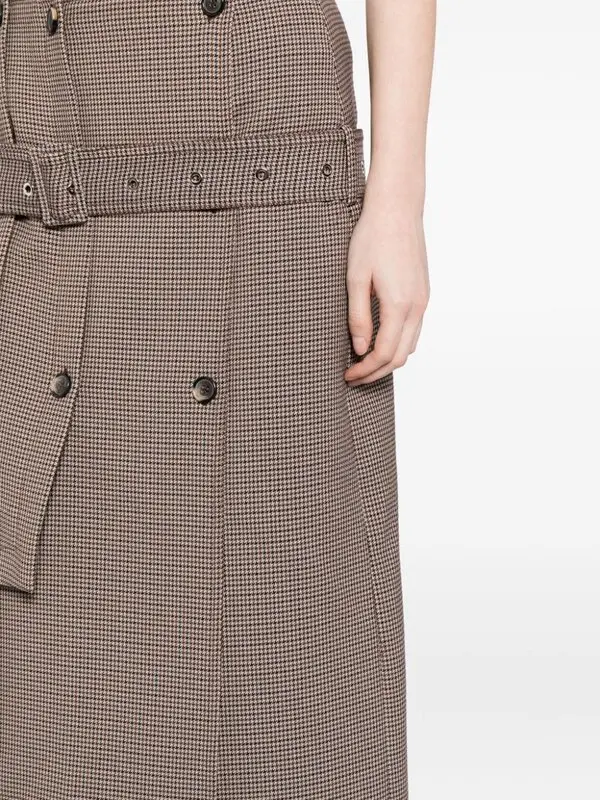 Rokh Houndstooth Belted Midi Skirt