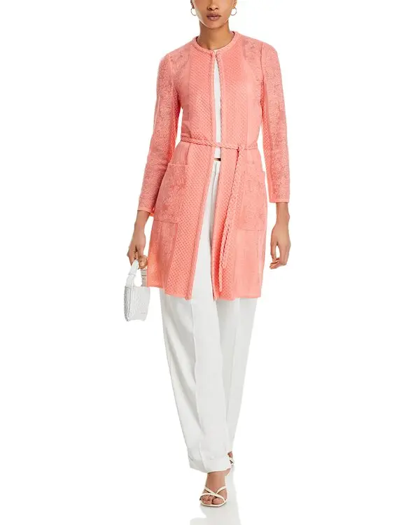 Misook Jacquard Ottoman Knit Tie Waist Jacket