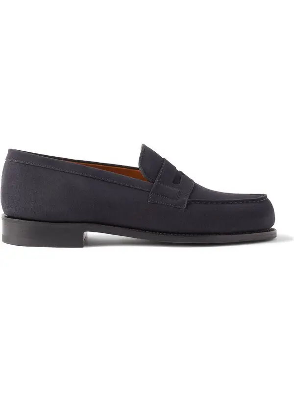 Weston 180 Moccasin Suede Penny Loafers Blue Editorialist