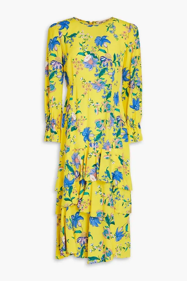 Diane Von Furstenberg Fairfax Floral-print Crepe De Chine Midi Dress - Yellow