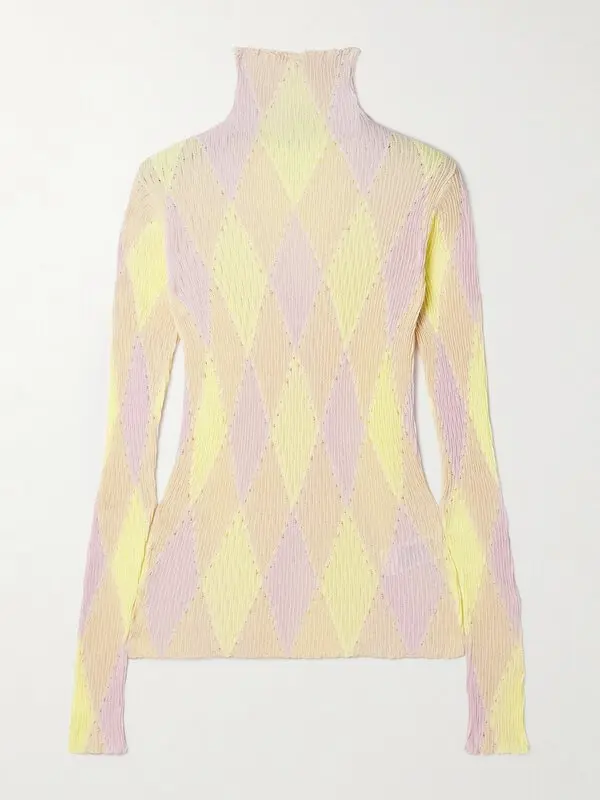 Burberry Argyle Ribbed Cotton And Silk-blend Turtleneck Sweater