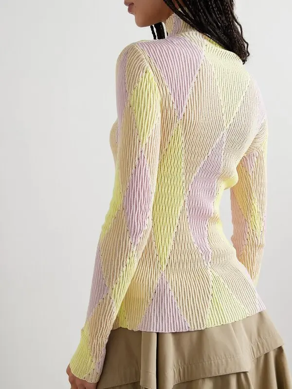 Burberry Argyle Ribbed Cotton And Silk-blend Turtleneck Sweater