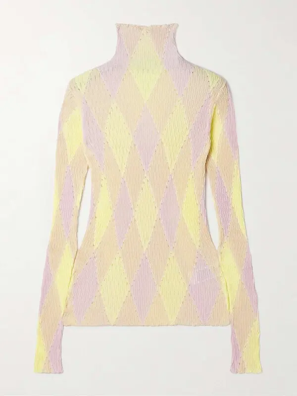 Burberry Argyle Ribbed Cotton And Silk-blend Turtleneck Sweater