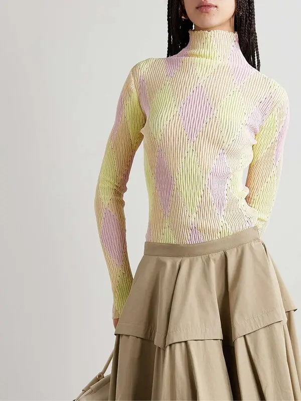 Burberry Argyle Ribbed Cotton And Silk-blend Turtleneck Sweater