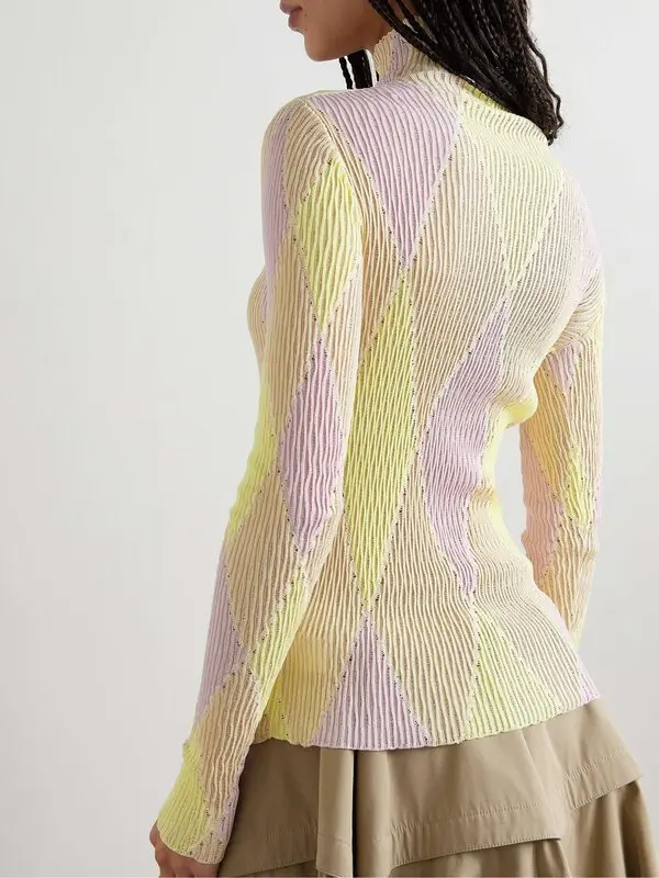 Burberry Argyle Ribbed Cotton And Silk-blend Turtleneck Sweater