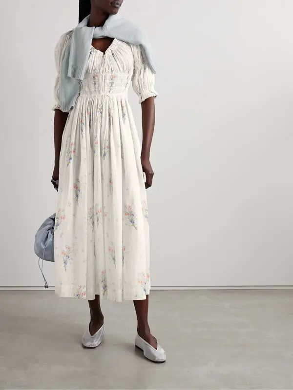 DÔEN Ischia Floral-print Organic Cotton-voile Midi Dress