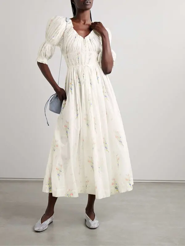 DÔEN Ischia Floral-print Organic Cotton-voile Midi Dress
