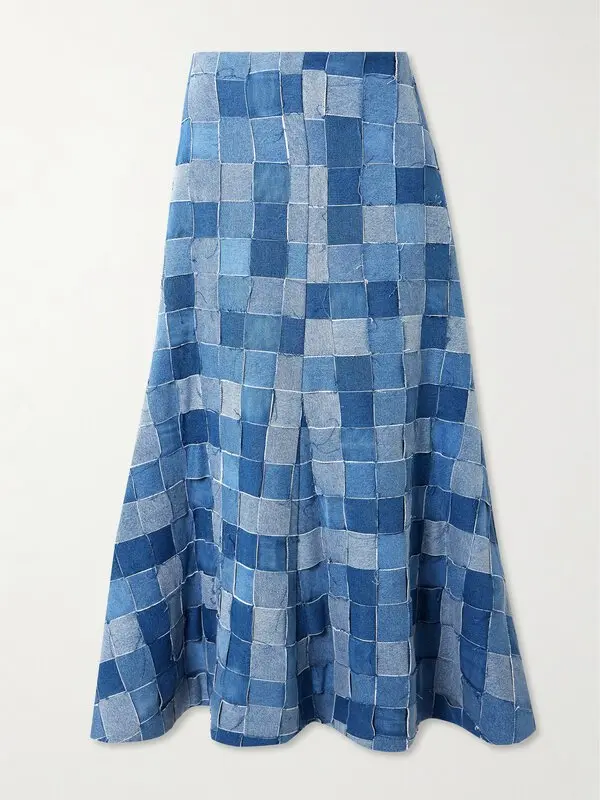 A.W.A.K.E. Mode Patchwork Upcycled Denim Maxi Skirt