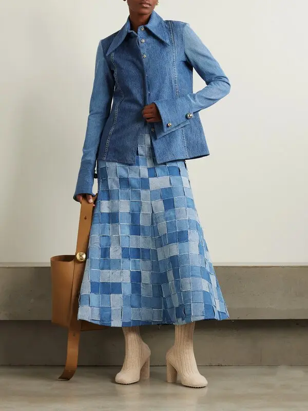 A.W.A.K.E. Mode Patchwork Upcycled Denim Maxi Skirt