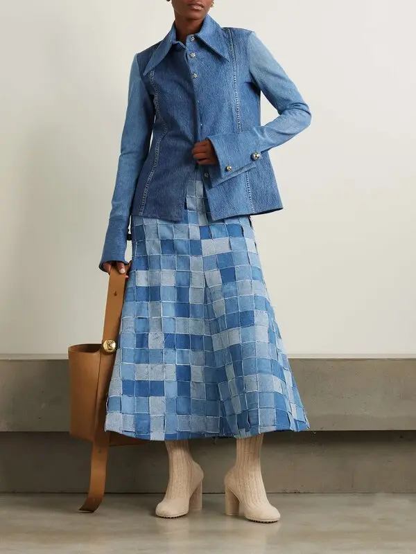 A.W.A.K.E. Mode Patchwork Upcycled Denim Maxi Skirt