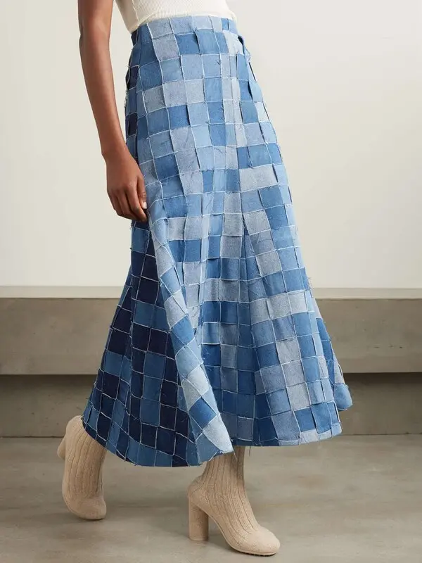 A.W.A.K.E. Mode Patchwork Upcycled Denim Maxi Skirt