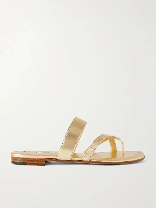 Manolo Blahnik Susa Leather Sandals - Gold
