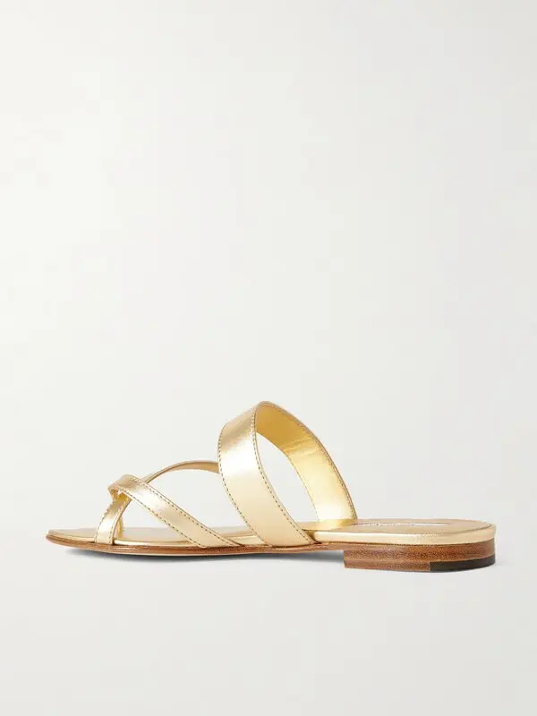Manolo Blahnik Susa Leather Sandals - Gold