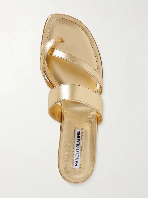 Manolo Blahnik Susa Leather Sandals - Gold