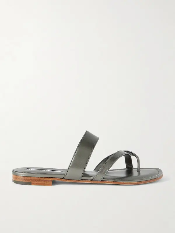Manolo Blahnik Susa Leather Sandals - Silver