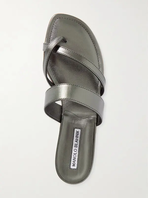 Manolo Blahnik Susa Leather Sandals - Silver