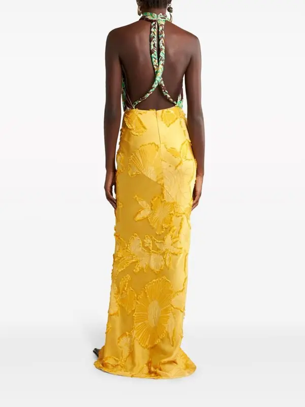 Etro Floral-Jacquard Halter Dress - Yellow | Editorialist