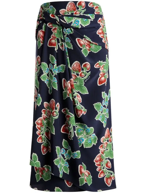 Bally Strawberry-print Silk Midi Skirt