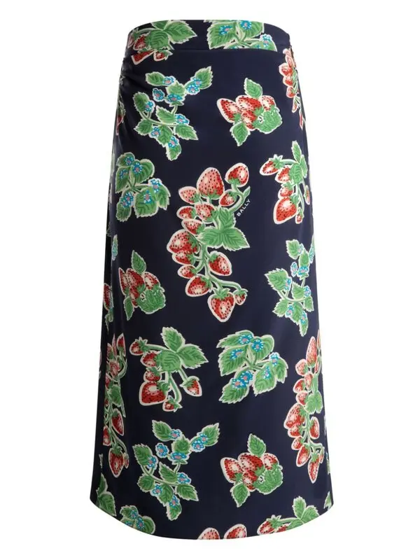 Bally Strawberry-print Silk Midi Skirt