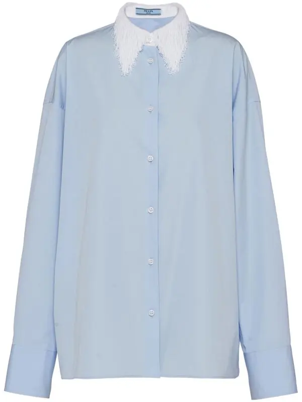Prada Fringed-collar Cotton Shirt