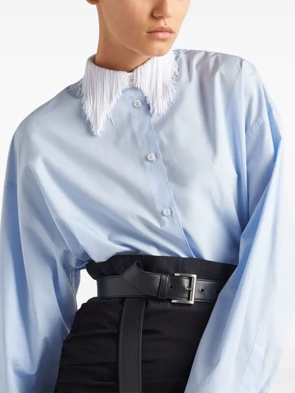 Prada Fringed-Collar Cotton Shirt - Blue | Editorialist