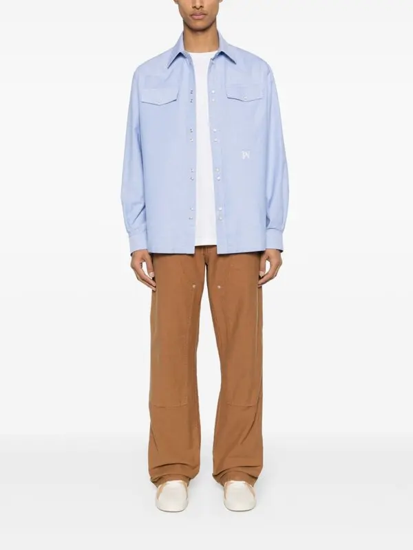 Palm Angels Monogram-embroidered Cotton Shirt - Blue