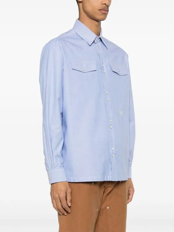 Palm Angels Monogram-embroidered Cotton Shirt - Blue