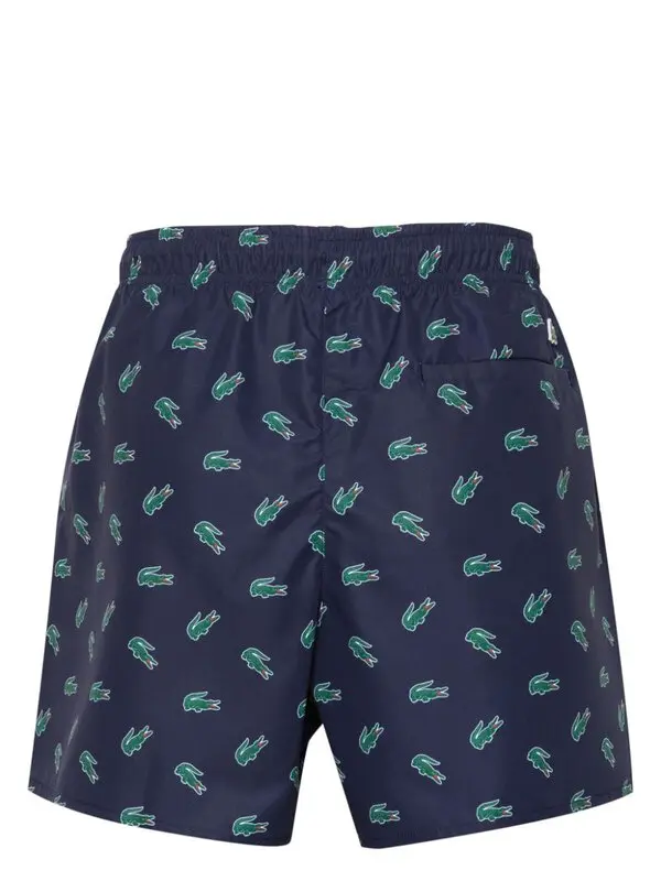 Lacoste Crocodile-print Drawstring Swim Shorts - Blue