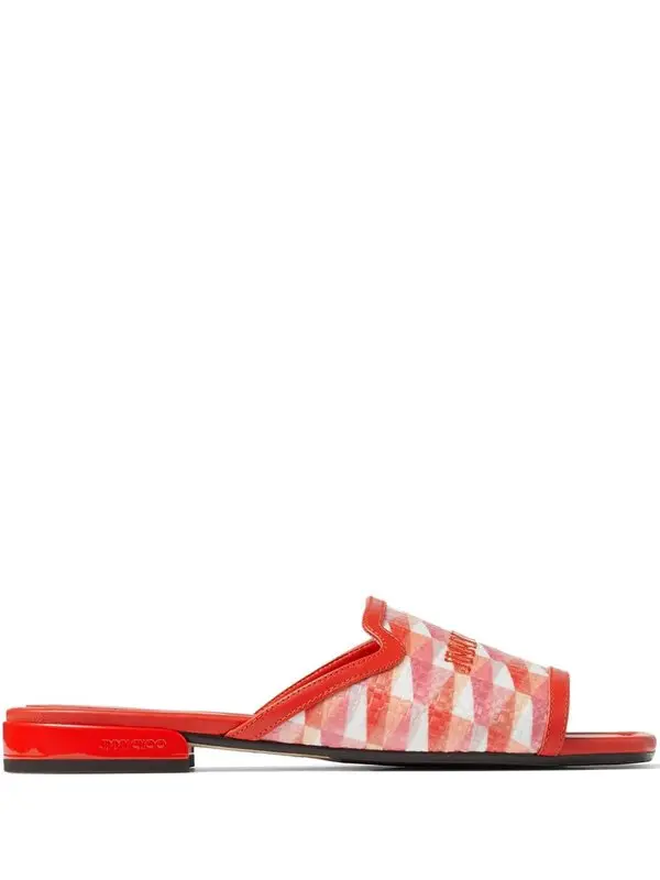 JIMMY CHOO Nako Diamond-print Slides - Red