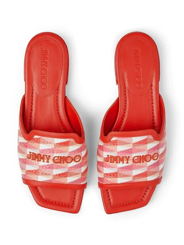 JIMMY CHOO Nako Diamond-print Slides - Red