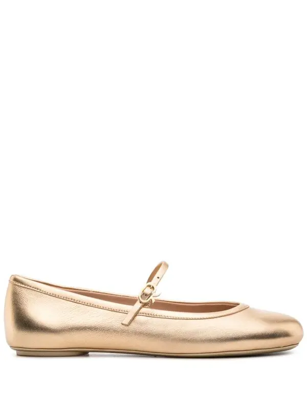 GIANVITO ROSSI Carla Buckled Ballerinas - Gold