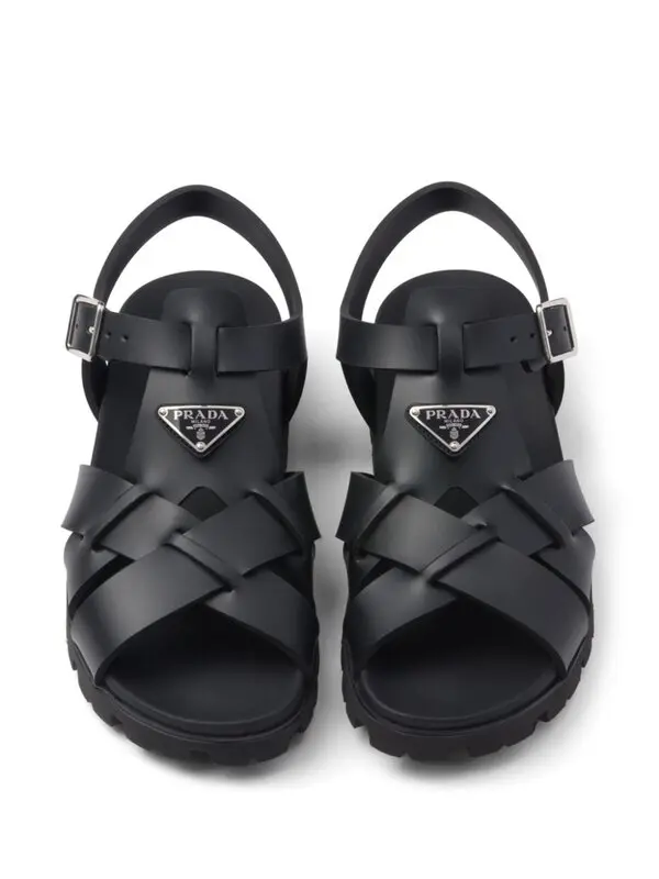 Prada Triangle-logo Woven Sandals