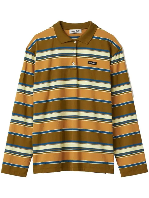 Miu Miu Striped Cotton Polo Shirt - Brown