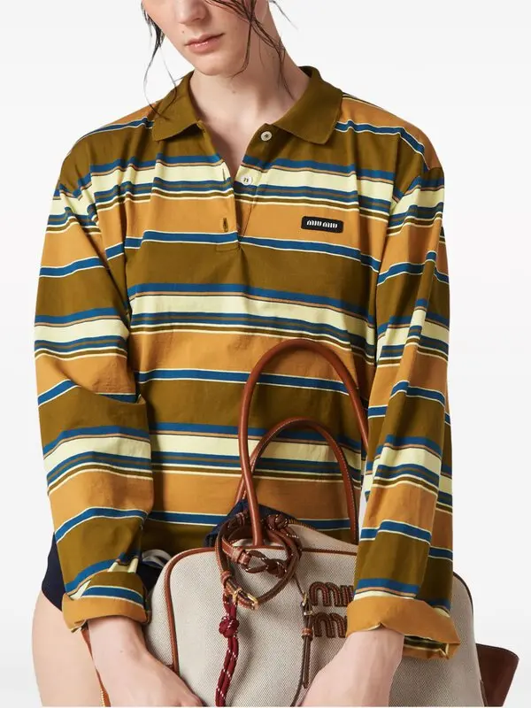 Miu Miu Striped Cotton Polo Shirt - Brown