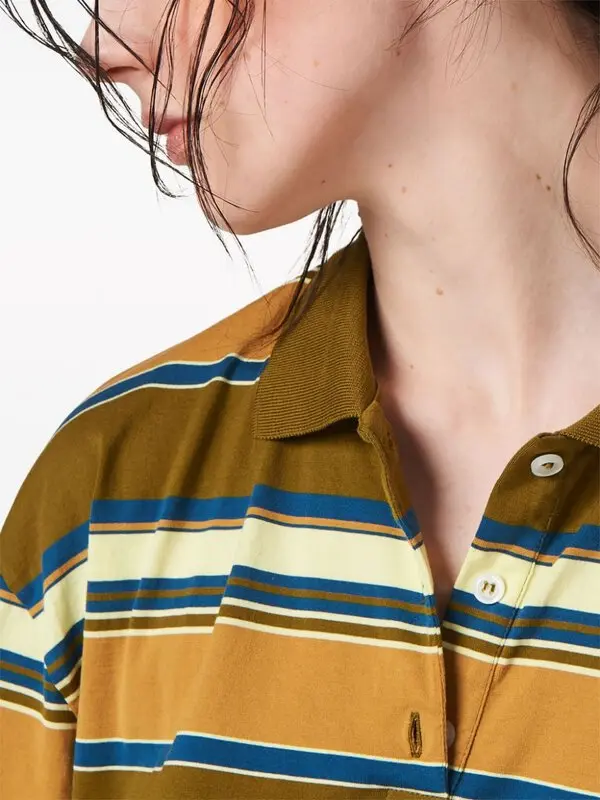 Miu Miu Striped Cotton Polo Shirt - Brown